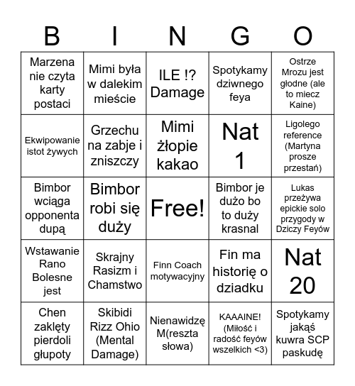 DD bingo 2 Bingo Card
