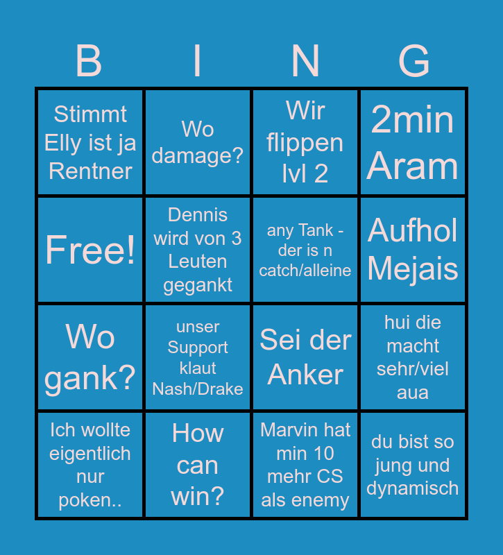 League Bingo Card