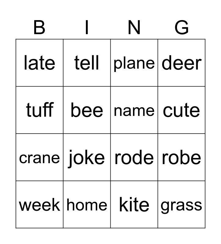 Spelling Bingo - TNFS Unit 2 Bingo Card