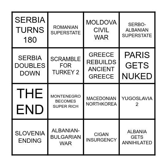 🇦🇱🇽🇰🇷🇸🇧🇦🇭🇷🇲🇪Balkan Bingo🇸🇮🇧🇬🇲🇰🇬🇷🇹🇷🇷🇴🇲🇩 Bingo Card