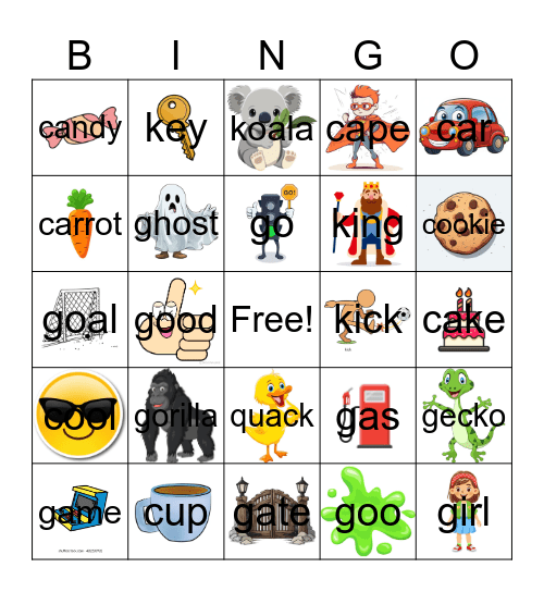 /k/ and /g/ initial Bingo Card