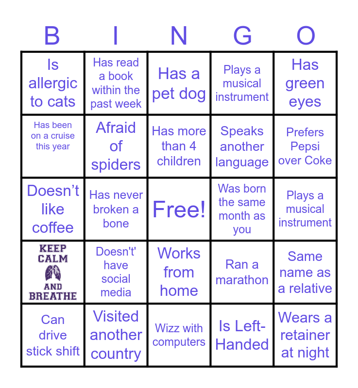 Find the Classmate!! Bingo Card