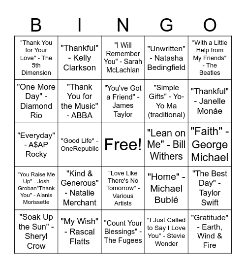 Thankful Bingo Card