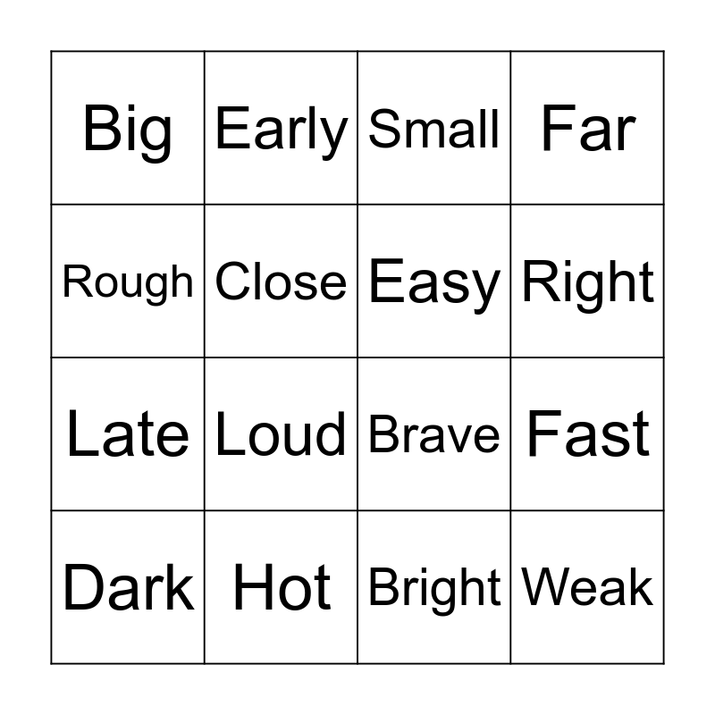 Synonyms and Antonyms Bingo Card