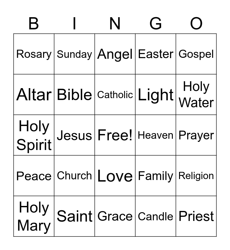 Catholic Bingo Card
