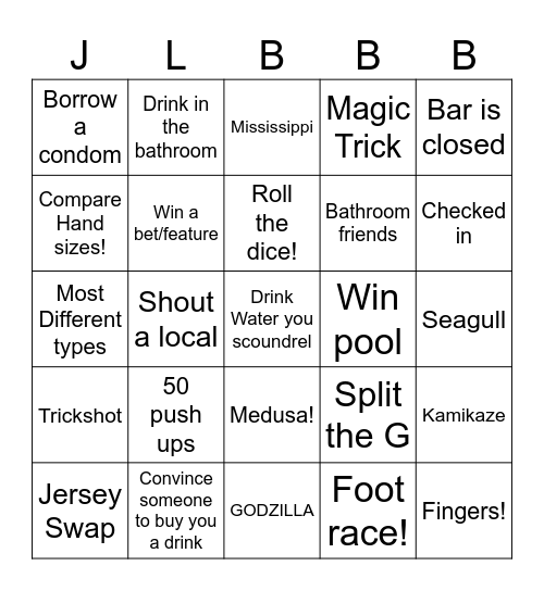 Jaes BIG BUCKS BINGO Card