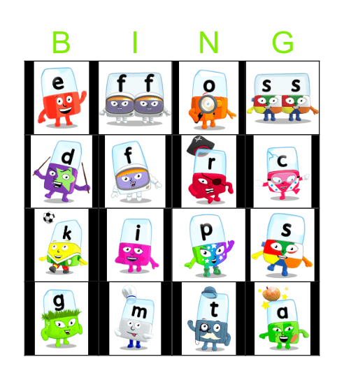 Alphablocks Phase 10 Bingo Card