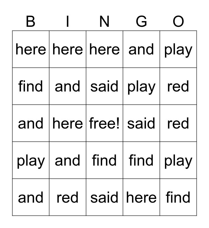 PP Sight Words Bingo Card
