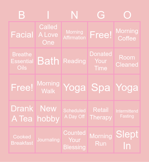 Self-Care Bingo Card