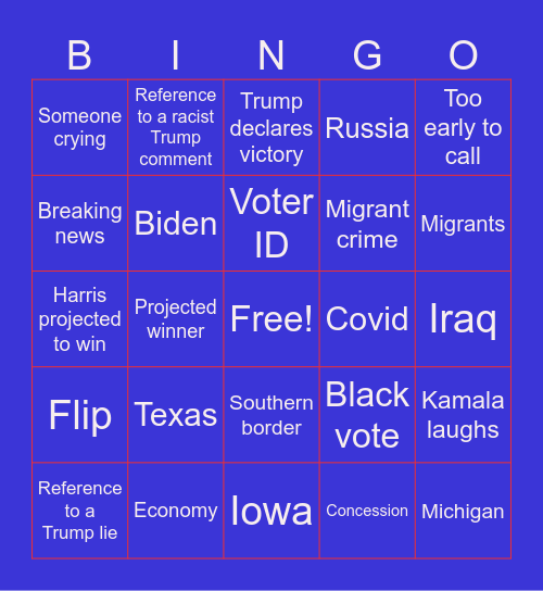 Election Night Bingo Card