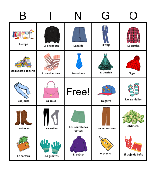 U2 La Ropa y Compras Bingo Card