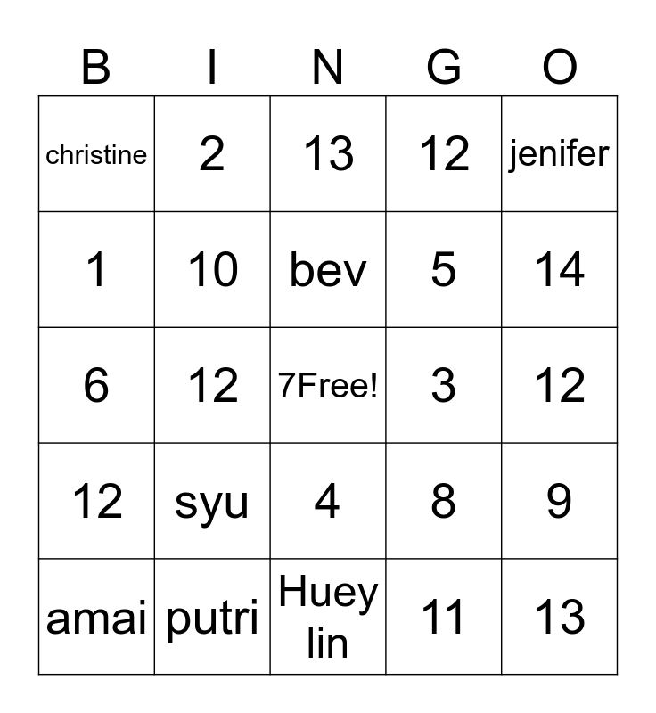 next presenter Bingo Card