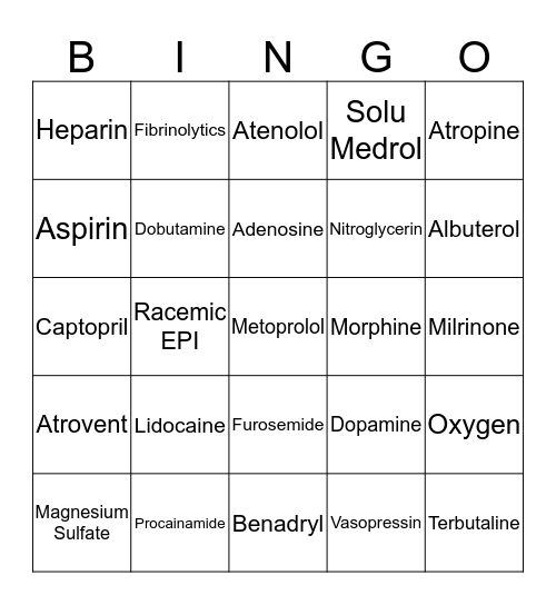 Pharmacology Bingo Card