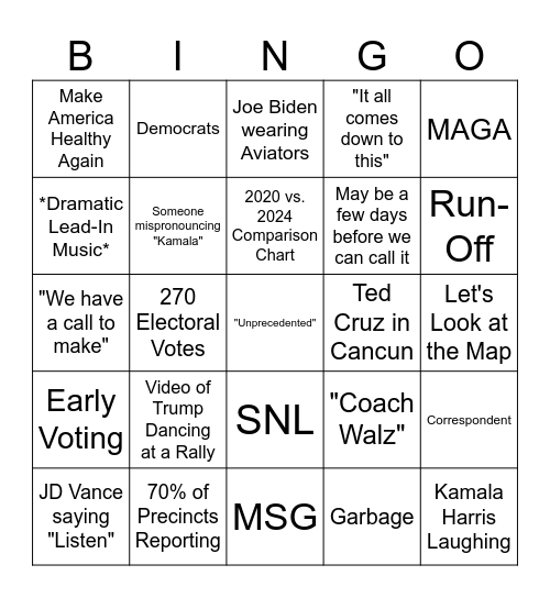 Election Day Bingo Card