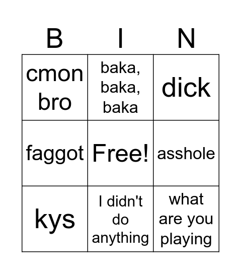 Ben words Bingo Card
