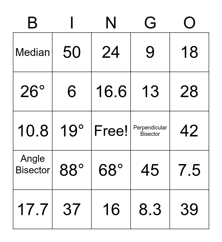 Centers of Triangles BINGO Card