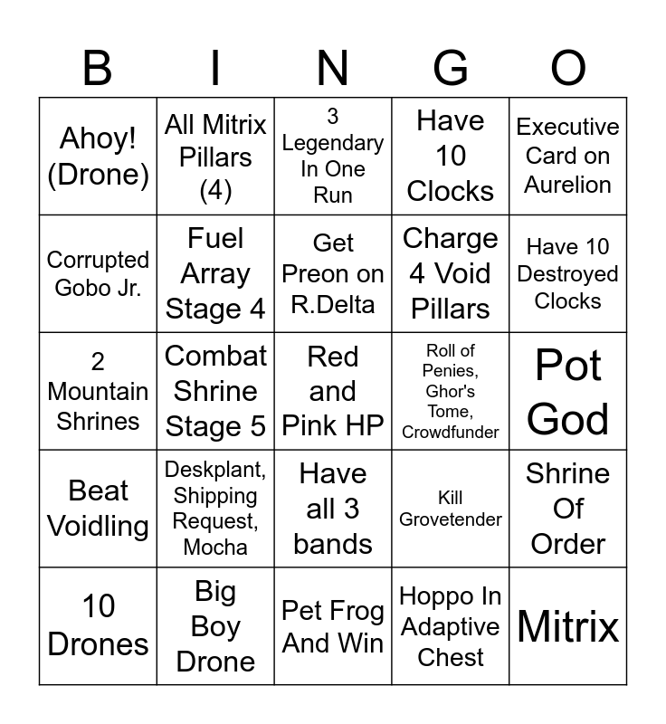 Risk of Bingo! Bingo Card