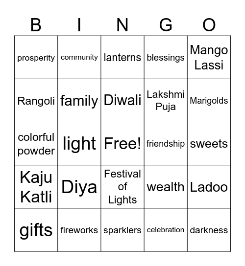 Diwali Bingo Card