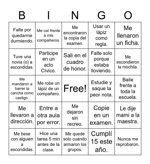 BINGO Primer día del año escolar Bingo Card