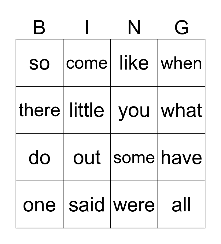tricky words Bingo Card