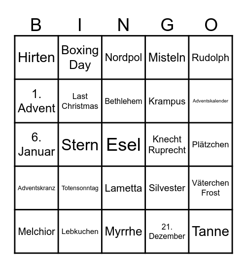 Weihnachtsbingo Card