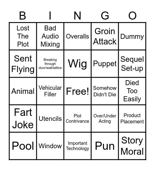 Bad Movie Bingo Card