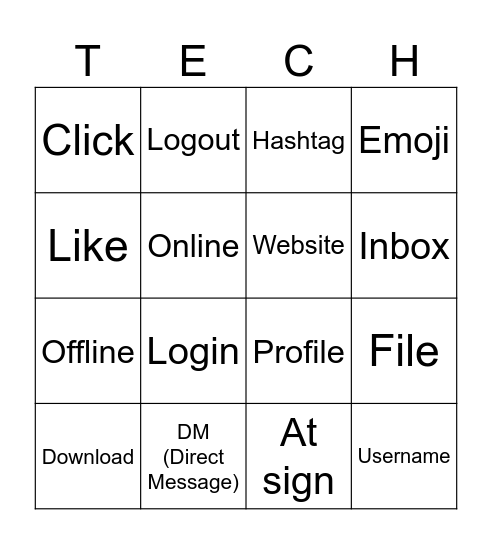 Internet and Technology Vocabulary Bingo Card