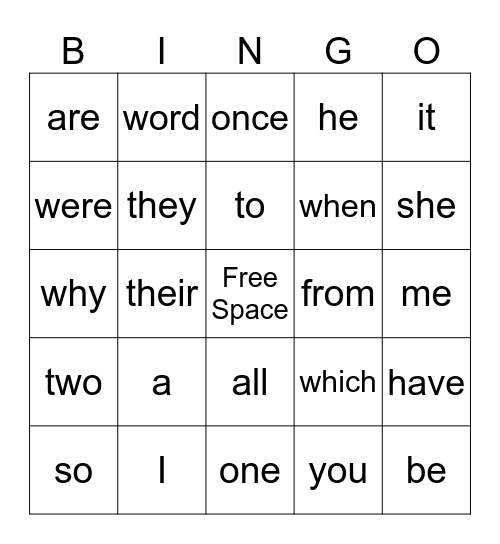 Tricky Words Bingo Card