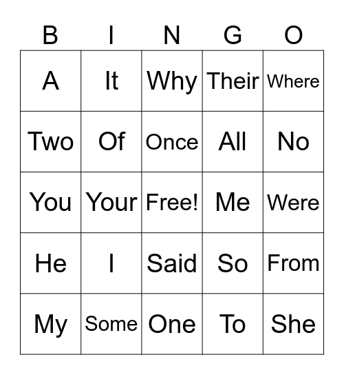 TRICKY WORDS BINGO Card