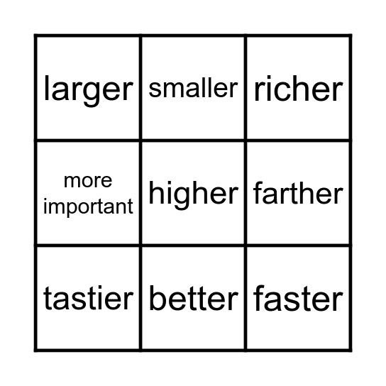 Comparative Bingo Card