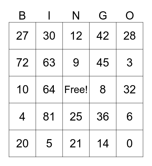 Multiplication Stars Bingo Card