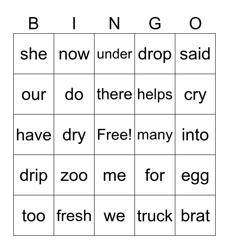Tricky Word Bingo Card