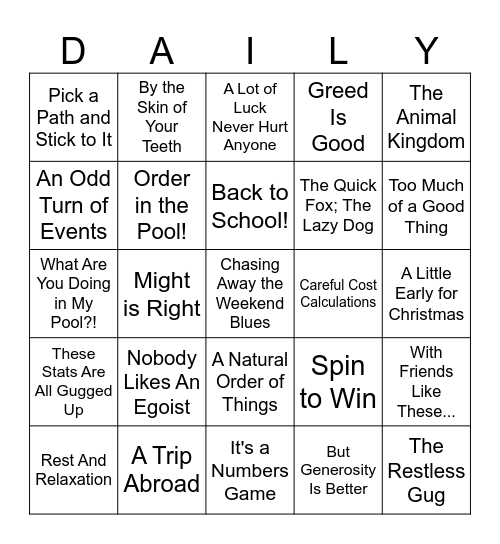 GUG Bingo Card