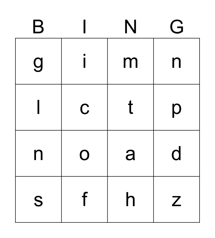 Letter Sound BINGO Card