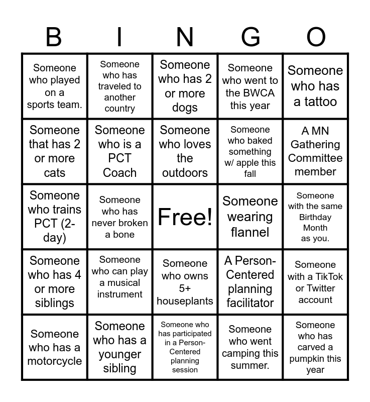 North MN Gathering Bingo Card