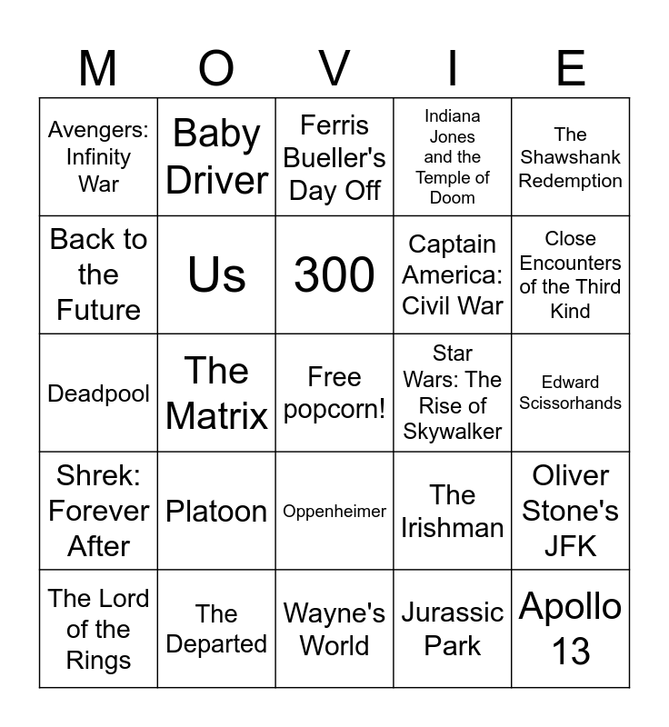 Movie Tagline Bingo! Bingo Card
