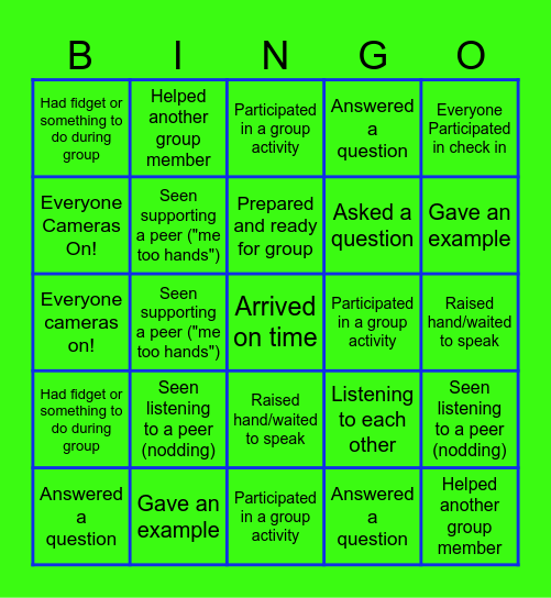 TWEENS GROUP BINGO Card