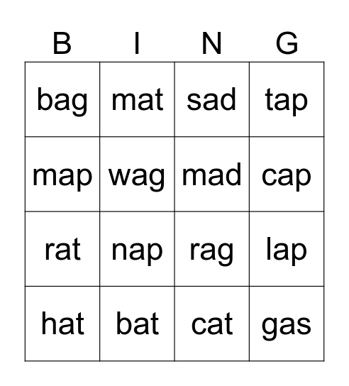cvc a Bingo Card