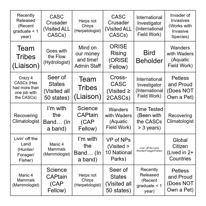 CASC Scavenger Bingo Card