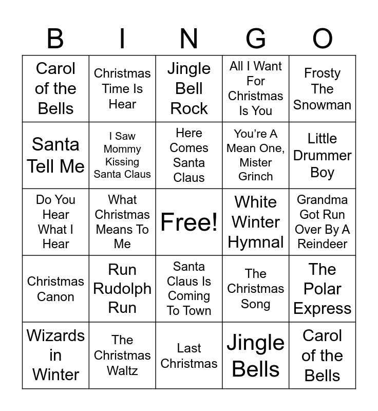 Christmas Music Bingo Card