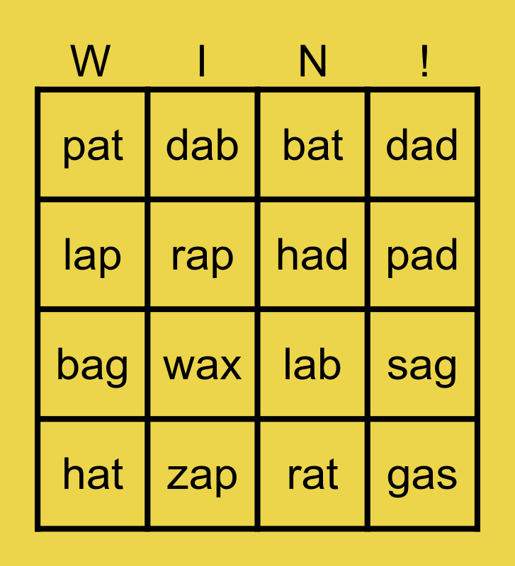 UFLI 35a - Short A Review Bingo Card