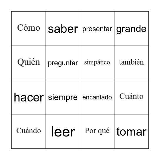 Chapter 3A Bingo Card