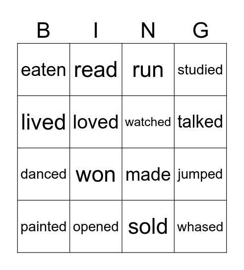 Present perfect Bingo Card