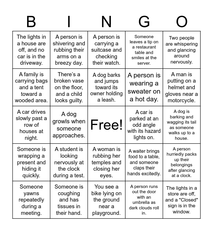 INFERENCES Bingo Card