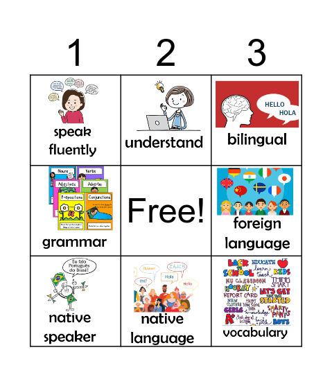VOCABULARY: LEARNING LANGUAGES Bingo Card