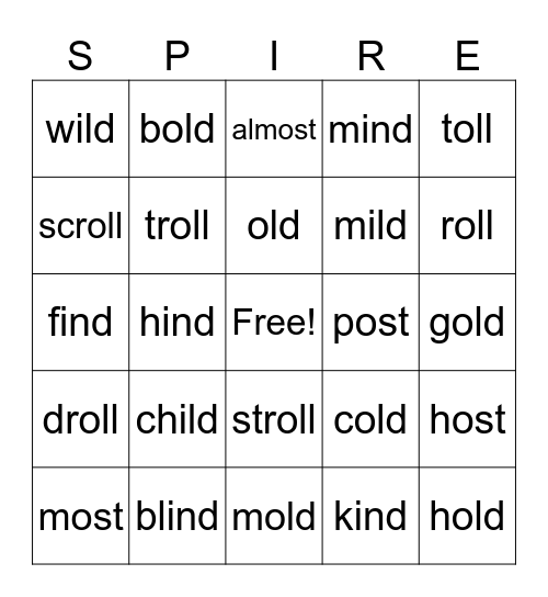 SPIRE 3 Lesson 2 Bingo Card