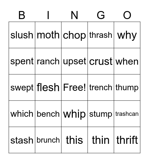 Digraph Bingo Card