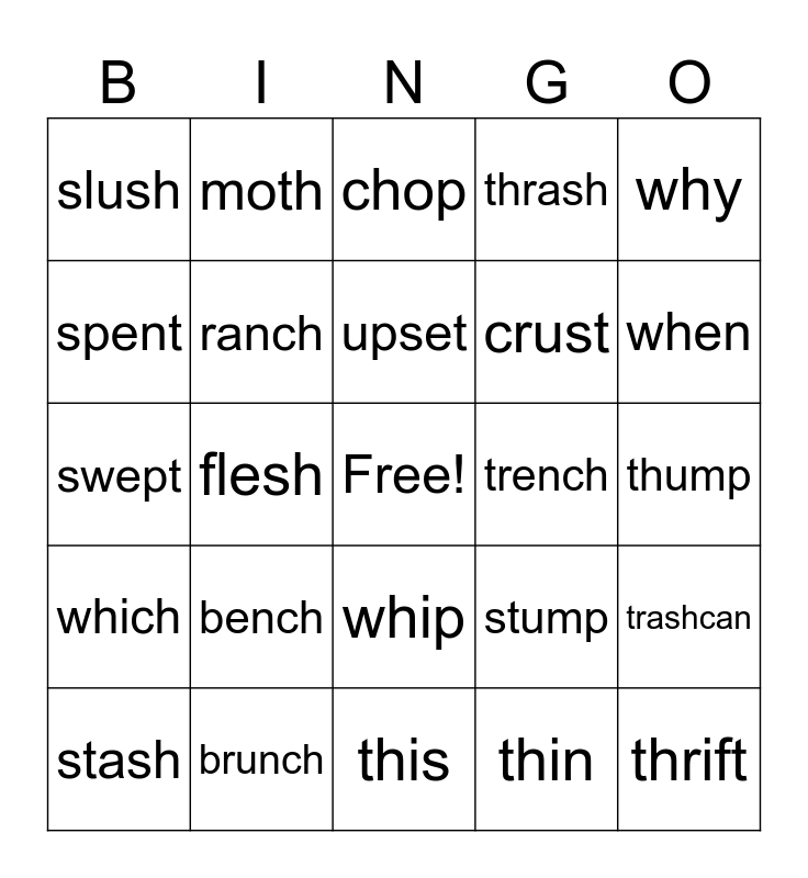 Digraph Bingo Card
