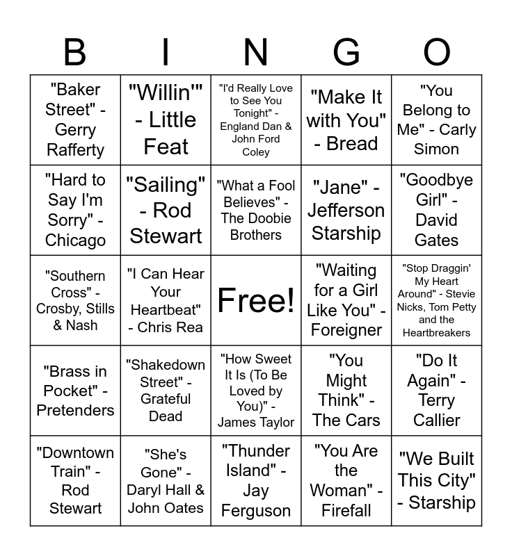 80s Music Bingo Round #4 Bingo Card