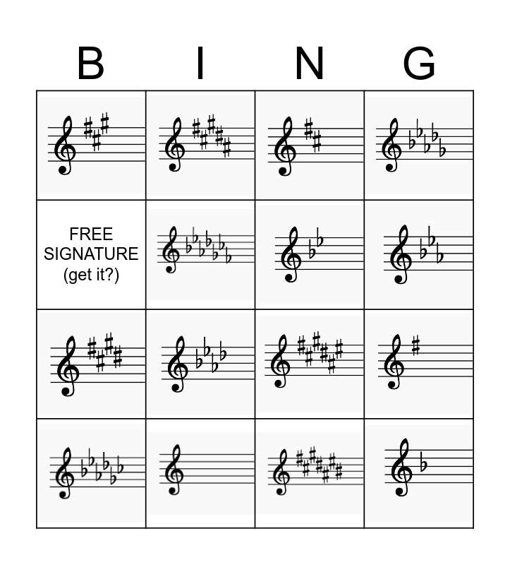 Key Signatures Bingo Card